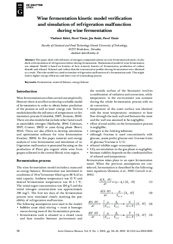 Pdf Modeling Wine Fermentation And Refrigeration Impact
