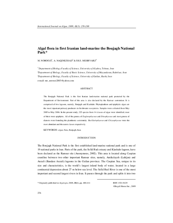 (PDF) Algal flora in first Iranian land-marine the Boujagh National Park