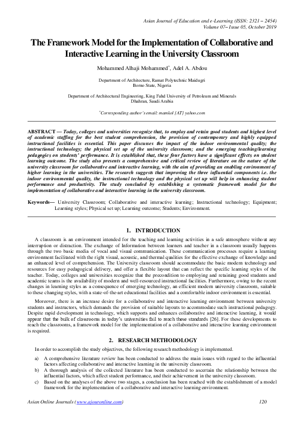 (PDF) The Framework Model for the Implementation of Collaborative and Interactive Learning in ...