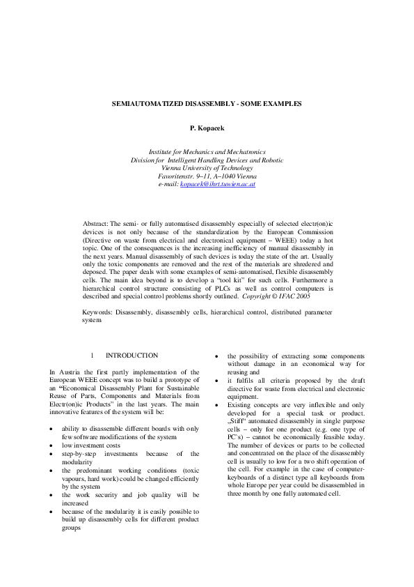 (PDF) Semiautomatized disassembly - some examples