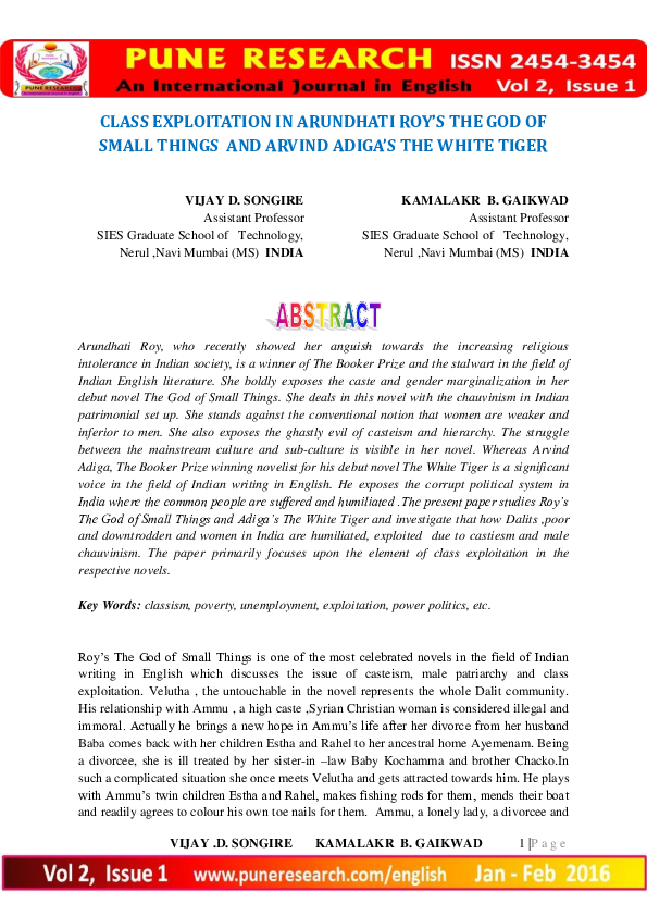 (PDF) Class Exploitation in Arundhati Roy's the God of Small Things and ...