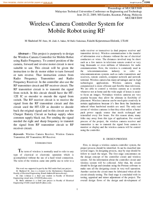 (PDF) Wireless Camera Controller System for Mobile Robot using RF