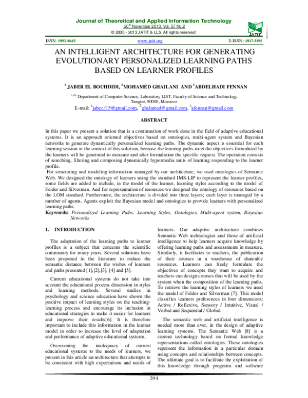 (PDF) An Intelligent Architecture for Generating Evolutionary Personalized Learning Paths Based ...