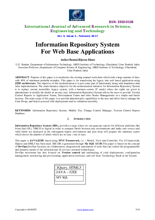 (PDF) Information Repository System For Web Base Applications