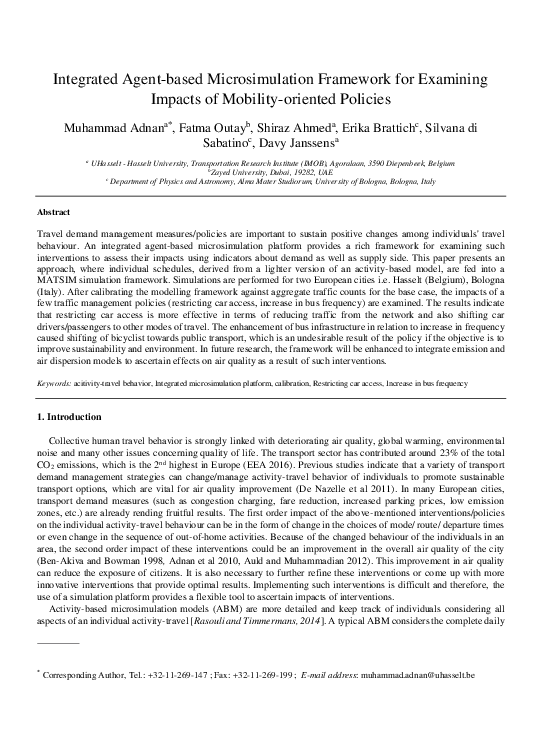 Pdf Integrated Agent Based Microsimulation Framework For Examining Impacts Of Mobility