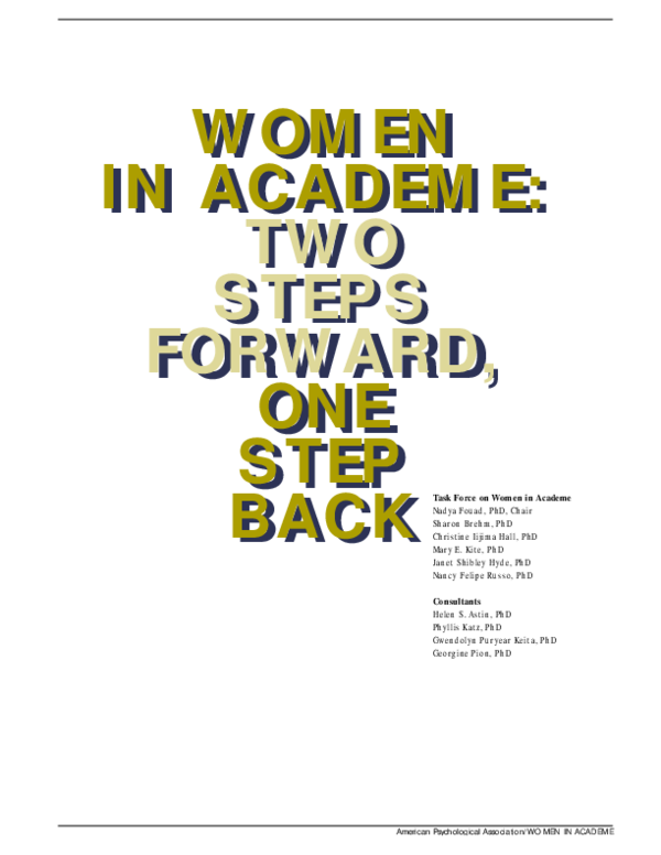 (PDF) Women in academe: Two steps forward, one step back