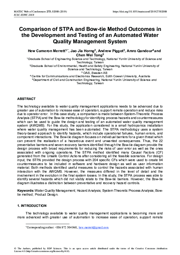 (PDF) Comparison of STPA and Bow-tie Method Outcomes in the Development ...