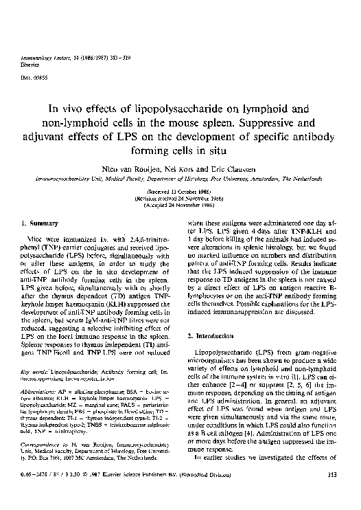 (PDF) In vivo effects of lipopolysaccharide on lymphoid and non ...