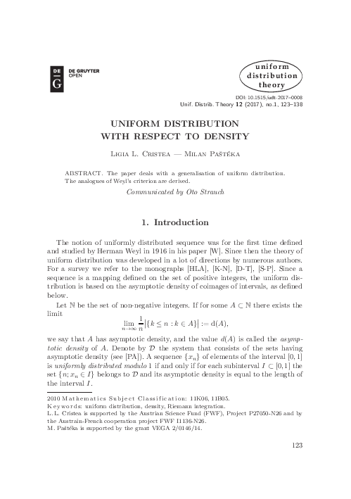 (PDF) Uniform Distribution with Respect to Density