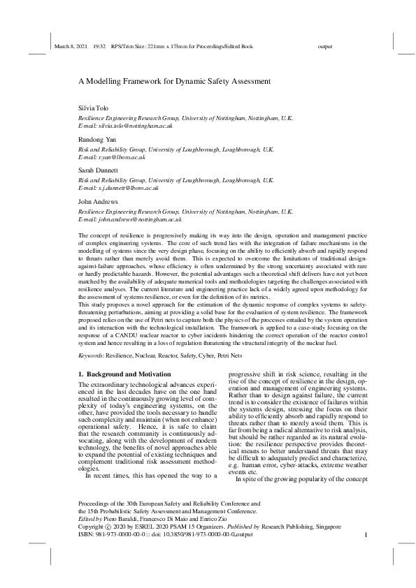 (PDF) A Modelling Framework for Dynamic Safety Assessment