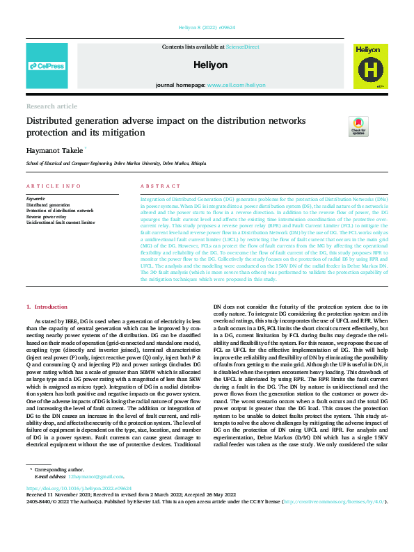 (PDF) Distributed Generation Adverse Impact on the Distribution Networks Protection and Its ...