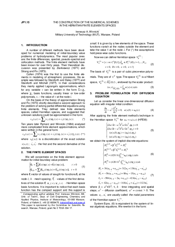 Pdf Jp115 The Construction Of The Numerical Schemes In The Hermitian Finite Elements Spaces