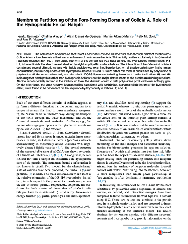 (PDF) Membrane Partitioning of the Pore-Forming Domain of Colicin A ...