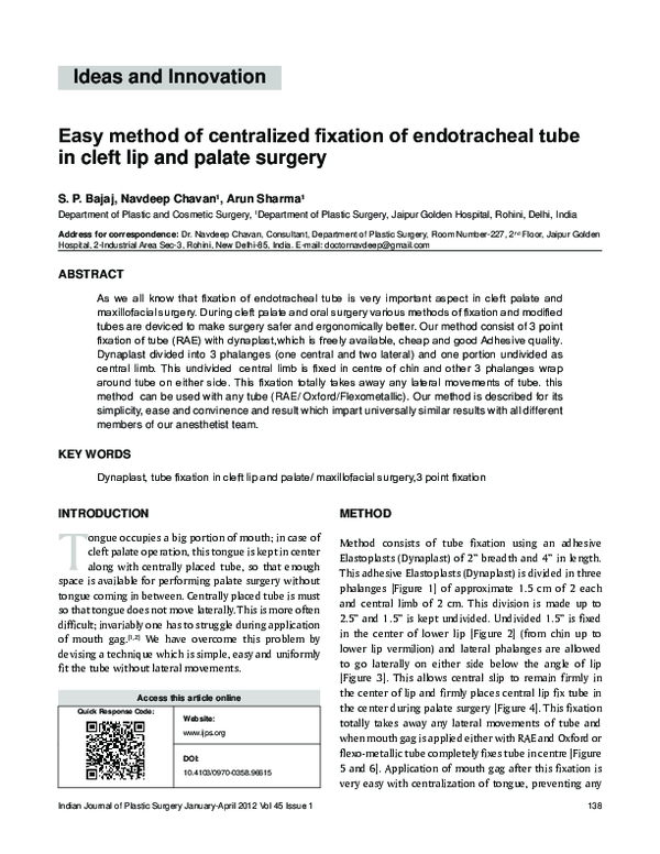 (PDF) Easy method of centralized fixation of endotracheal tube in cleft ...