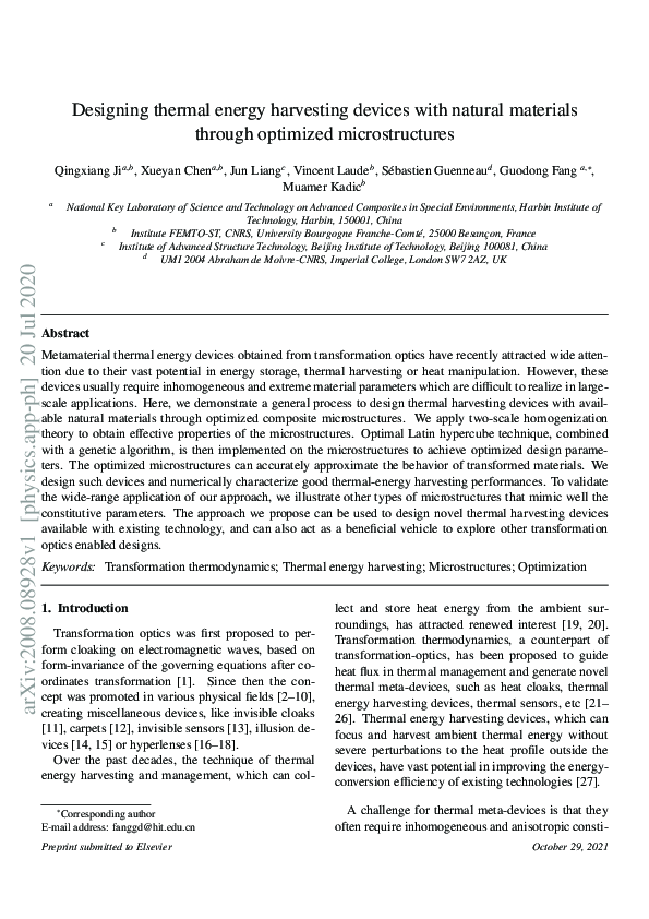 (PDF) Designing thermal energy harvesting devices with natural ...