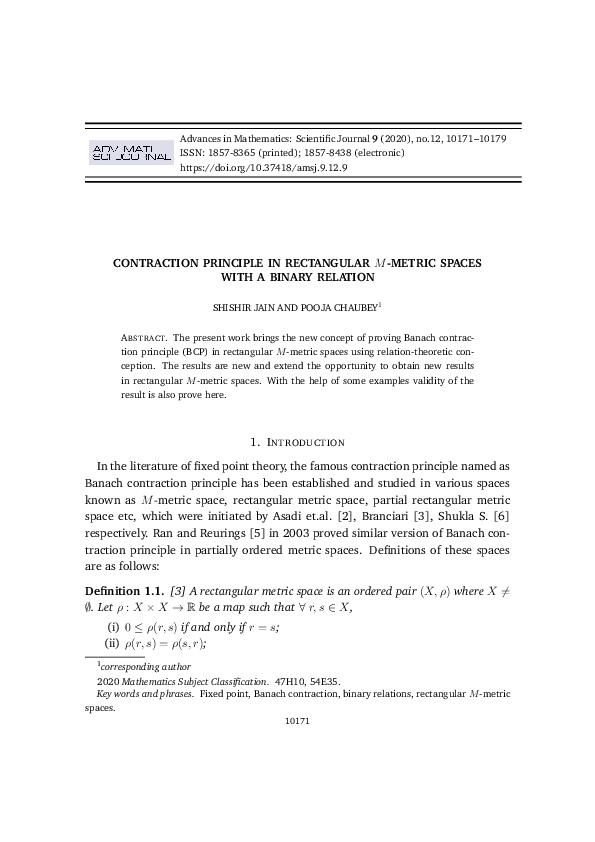 Pdf Contraction Principle In Rectangular M Metric Spaces With A Binary Relation P Chaubey