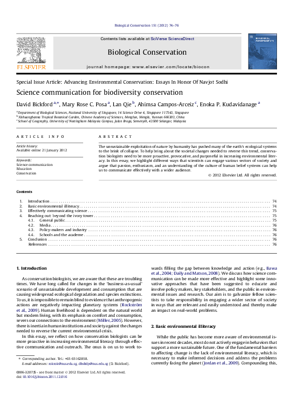 (PDF) Special Issue Article: Advancing Environmental Conservation ...