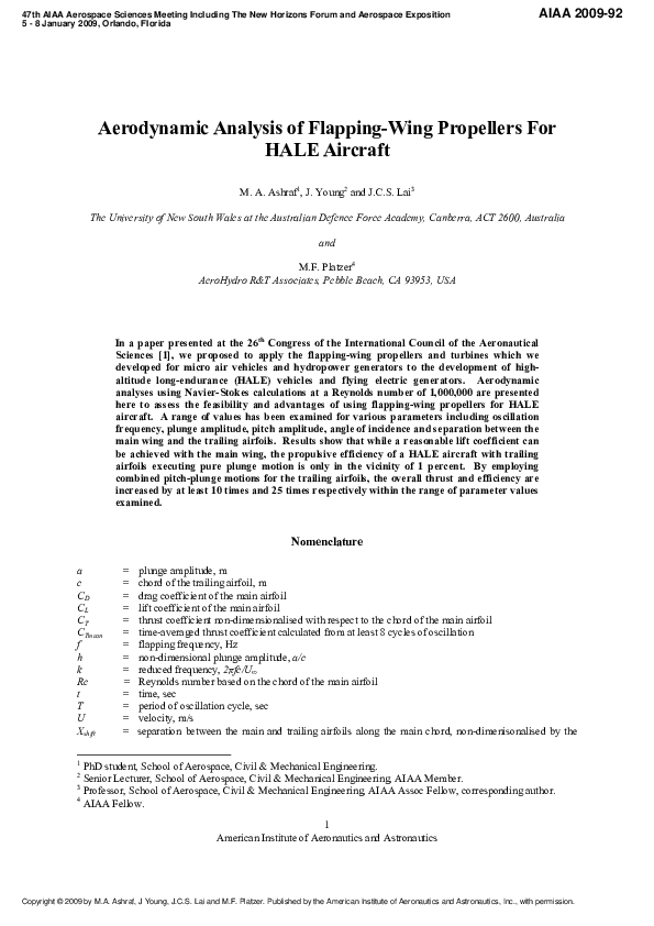 (PDF) Aerodynamic Analysis of Flapping-Wing Propellers for HALE Aircraft