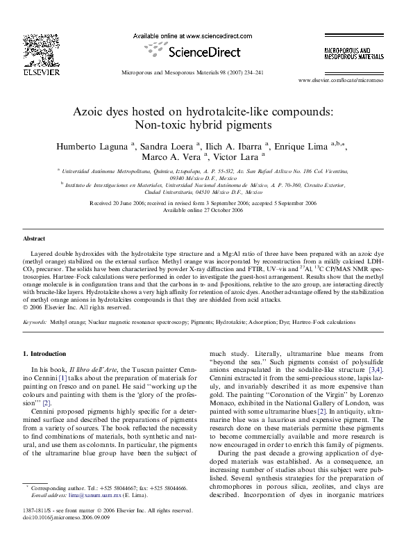 (PDF) Azoic dyes hosted on hydrotalcite-like compounds: Non-toxic ...