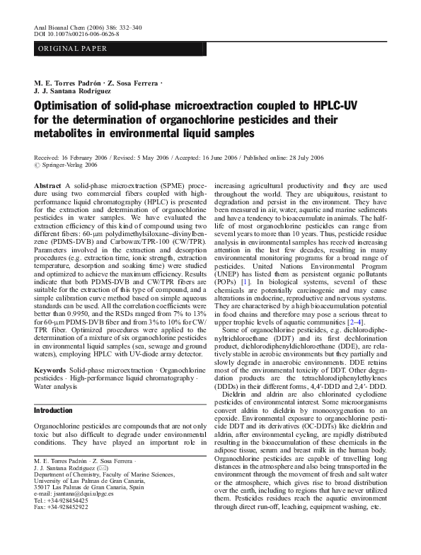 Pdf Optimisation Of Solid Phase Microextraction Coupled To Hplc Uv