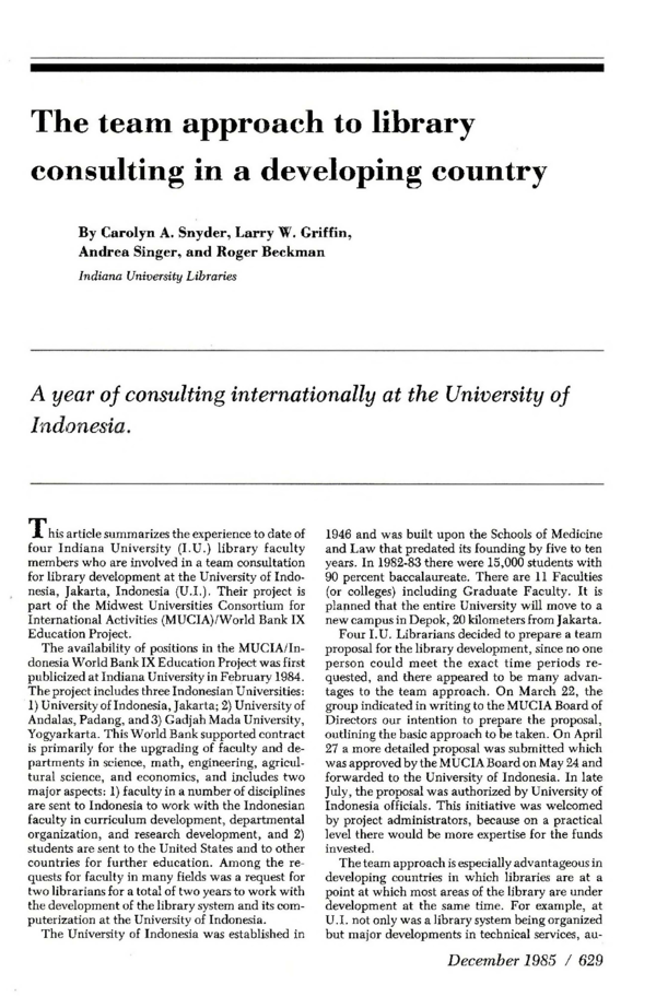 (PDF) The team approach to library consulting in a developing country