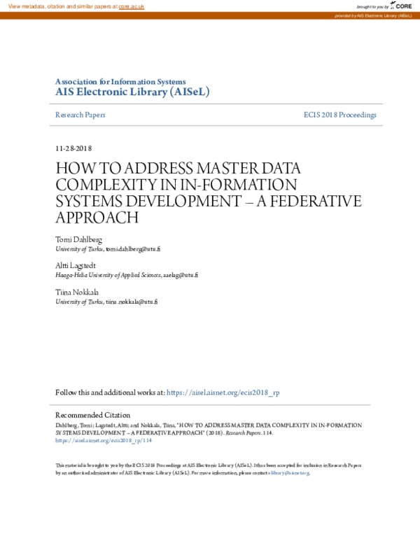 (PDF) How to Address Master Data Complexity in in-formation Systems ...