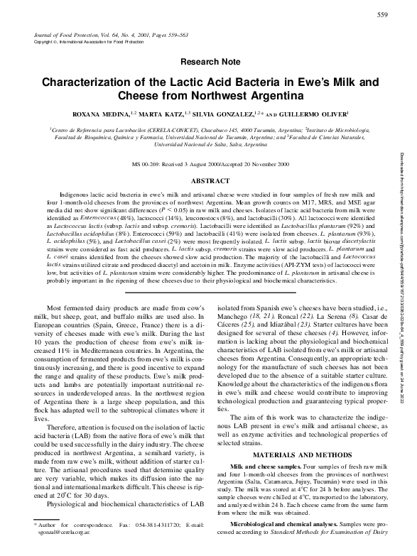 (PDF) Characterization of the Lactic Acid Bacteria in Ewe's Milk and ...