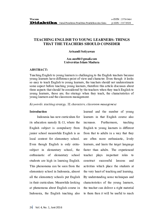 (PDF) Teaching English to Young Learners: Things That The Teachers ...