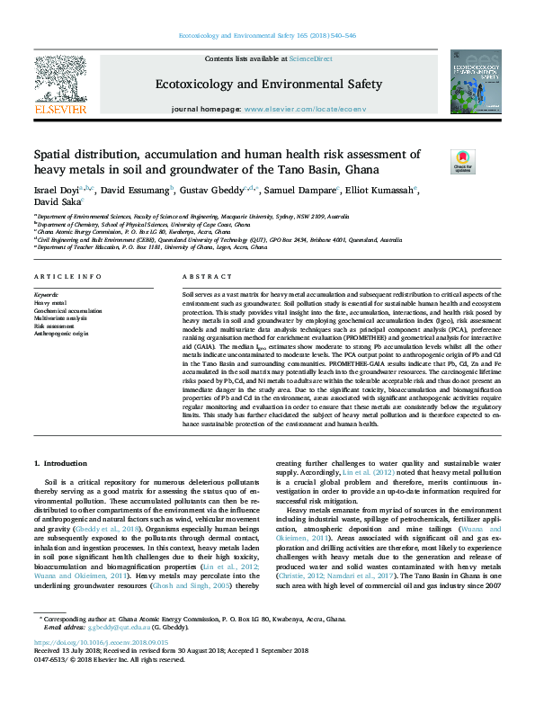 (PDF) Spatial distribution, accumulation and human health risk ... (PDF) Spatial distribution, accumulation and human health risk ...