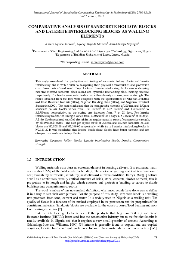 (PDF) Comparative Analysis of Sandcrete Hollow Blocks and Laterite ...