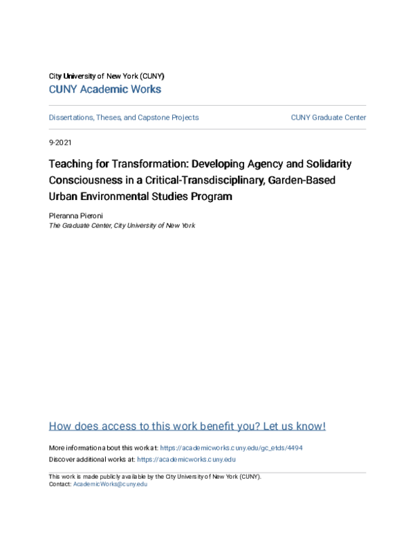 (PDF) Teaching for Transformation: Developing Agency and Solidarity Consciousness in a Critical ...