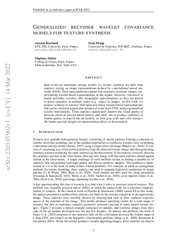 Pdf Generalized Rectifier Wavelet Covariance Models For Texture Synthesis
