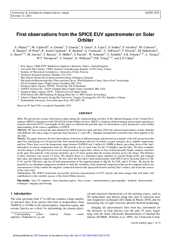(PDF) First observations from the SPICE EUV spectrometer on Solar Orbiter