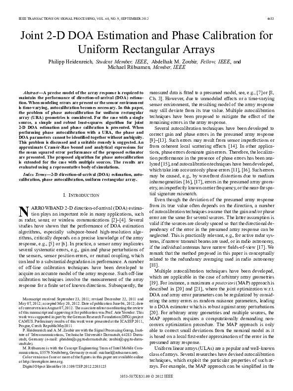 Pdf Joint 2 D Doa Estimation And Phase Calibration For Uniform Rectangular Arrays Michael