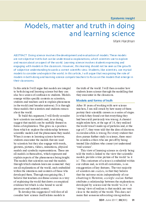 (PDF) Models, Matter and Truth in Doing and Learning Science