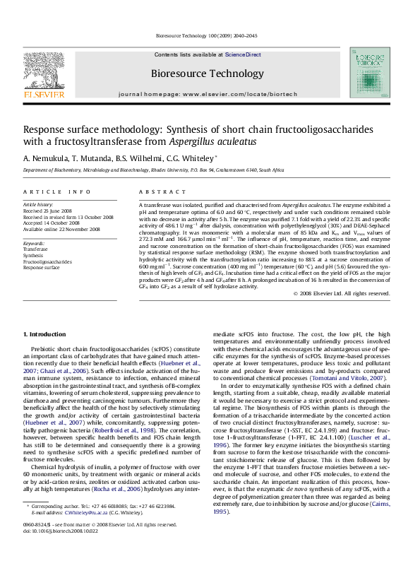 (PDF) Response surface methodology: Synthesis of short chain ...