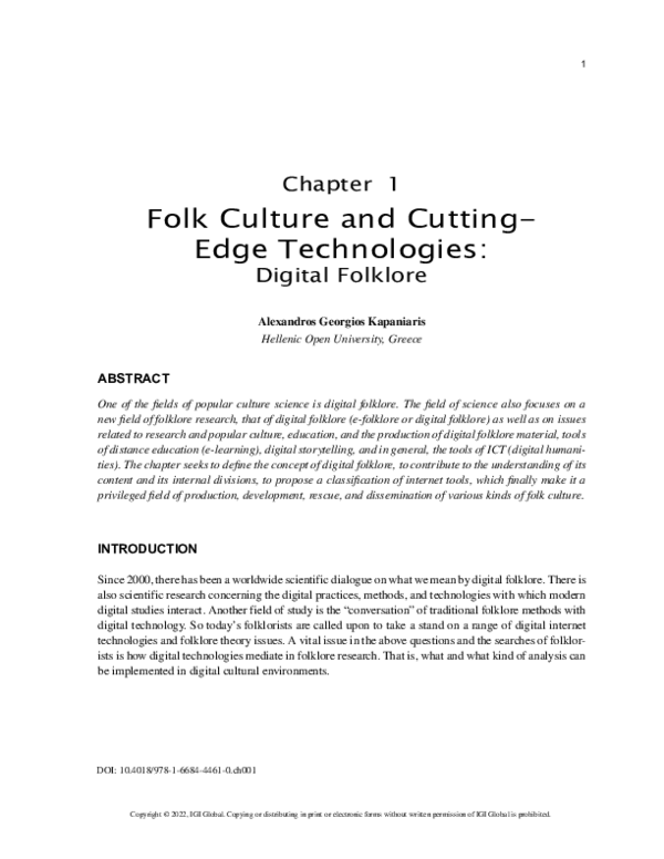 (PDF) Folk Culture and Cutting Edge Technologies Digital Folklore