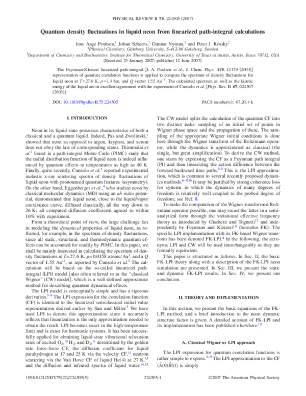 (PDF) Quantum density fluctuations in liquid neon from linearized path-integral calculations