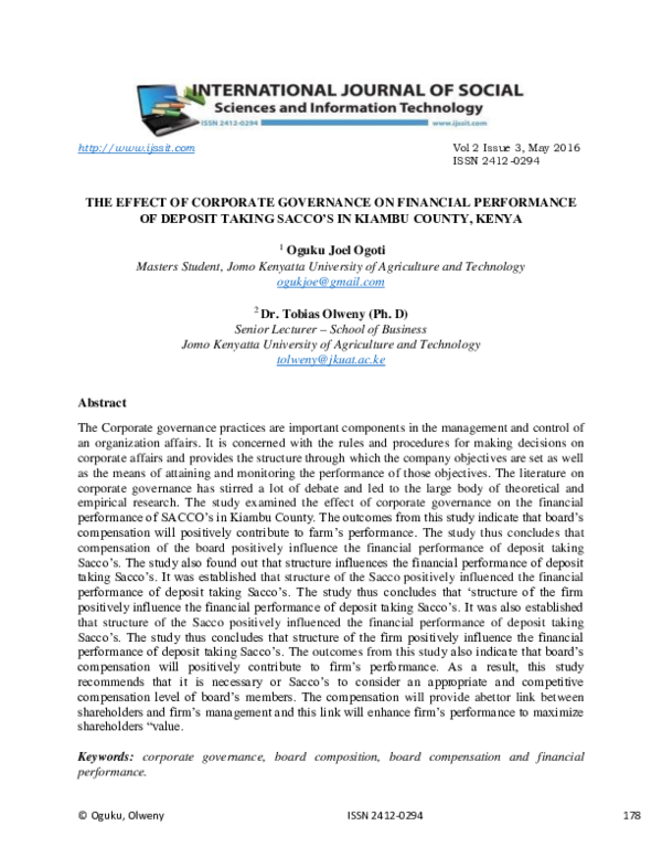(PDF) The Effect of Corporate Governance on the Financial Performance of Companies Listed on the ...