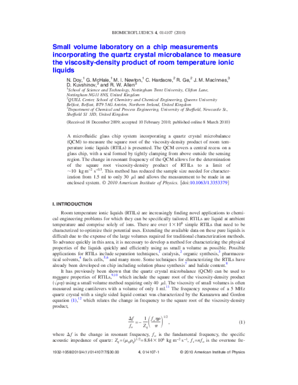 (PDF) Small volume laboratory on a chip measurements incorporating the ...