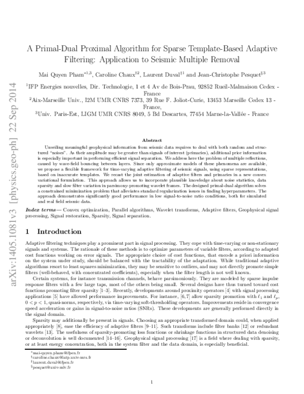 (PDF) A Primal-Dual Proximal Algorithm for Sparse Template-Based Adaptive Filtering: Application ...