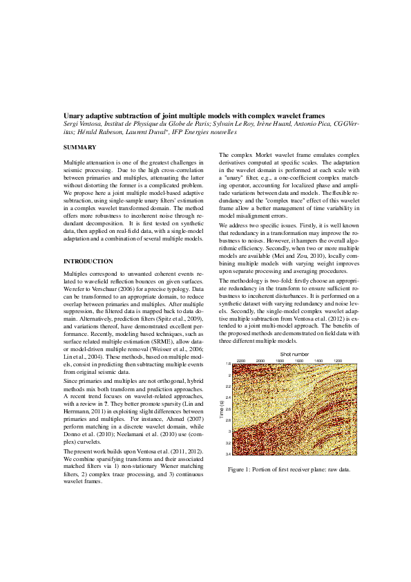 (PDF) Unary adaptive subtraction of joint multiple models with complex wavelet frames
