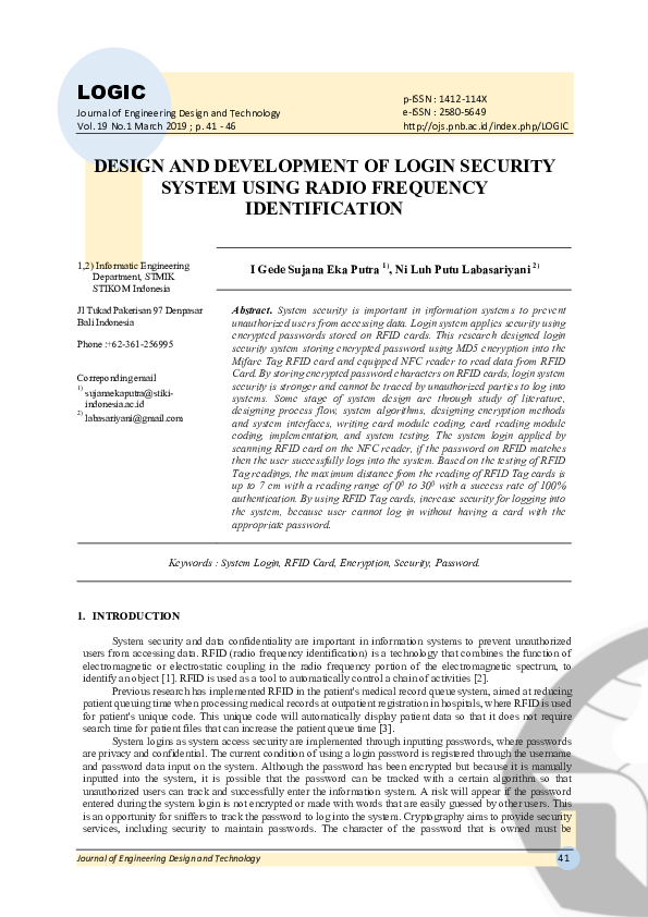(PDF) Design and Development of Login Security System Using Radio ...