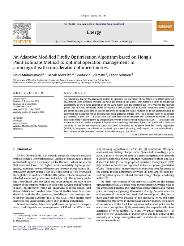 Pdf An Adaptive Modified Firefly Optimisation Algorithm Based On Hongs Point Estimate Method 