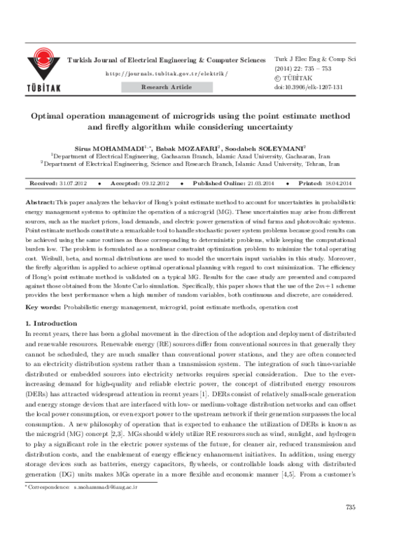 (PDF) Optimal operation management of microgrids using the point estimate method and firefly ...