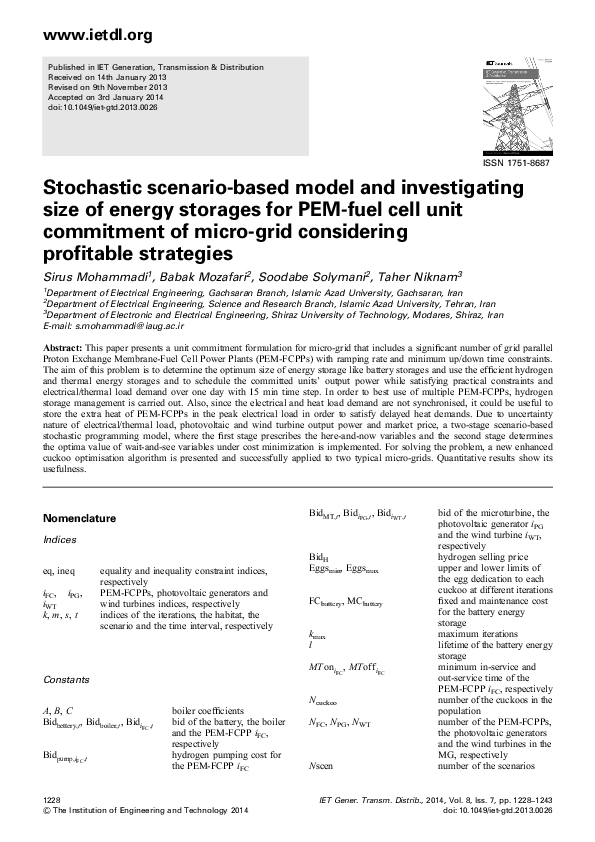 Pdf Stochastic Scenario Based Model And Investigating Size Of Energy Storages For Pem Fuel