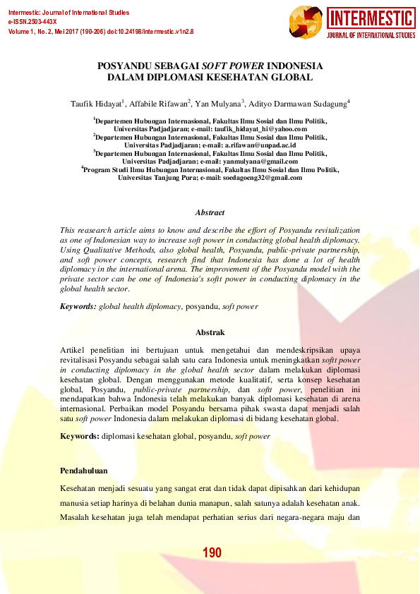 (PDF) Posyandu sebagai Soft Power Indonesia dalam Diplomasi Kesehatan Global