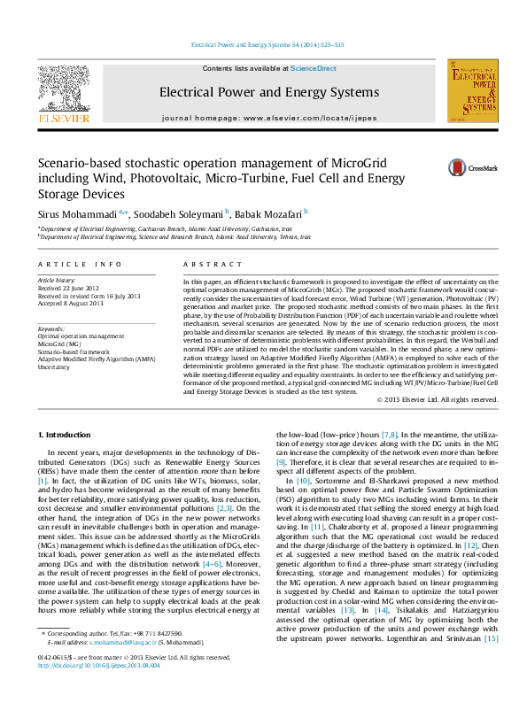 (PDF) Scenario-based stochastic operation management of MicroGrid including Wind, Photovoltaic ...
