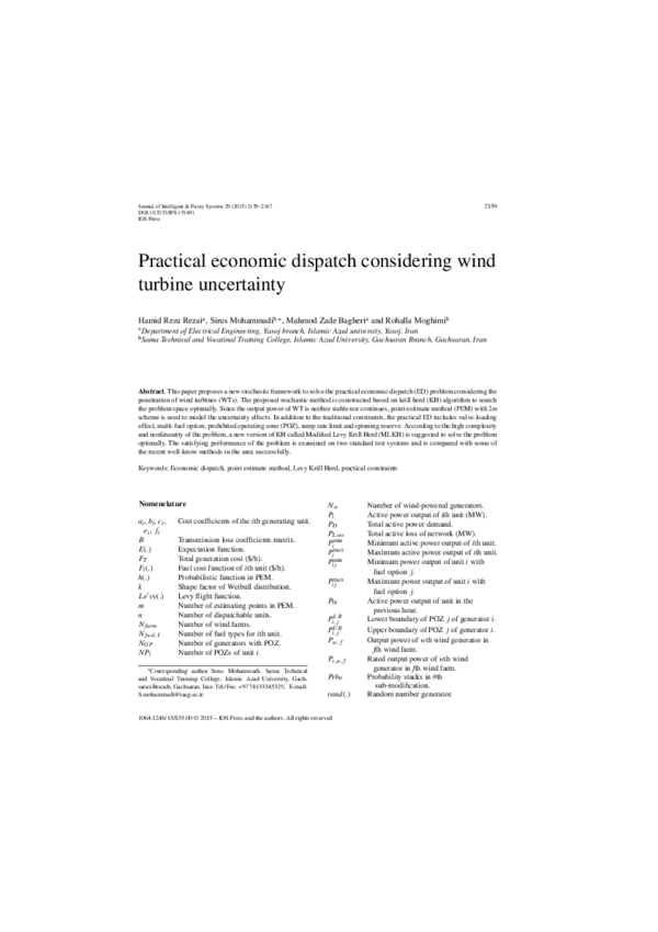 (PDF) Practical economic dispatch considering wind turbine uncertainty | sirus mohammadi ...