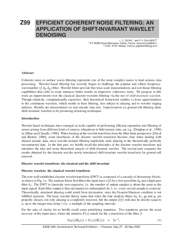 Pdf Efficient Coherent Noise Filtering An Application Of Shift Invariant Wavelet Denoising